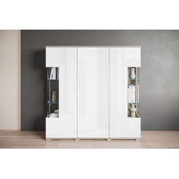 Highboard OTTO HOME, B:135cm H:134cm T:39,5cmeiche sonoma, wei&szlig; hochglanz, FSC-zertifizierter Holzwerkstoff, Glas, Hartfaserplatte, Kunststoff,