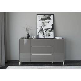 Sideboard, B:182cm H:106cm T:42cmanthrazit matt lack, glas anthrazit glanz, SET ONE BY Musterring, Glas, Holzwerkstoff, Wohnzimmer, Sideboards,