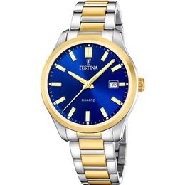 Festina Herren Quarzuhr "Classic Steel"silbergoldfarben, blau, Armbanduhren, Armbanduhr, Herrenuhr, Edelstahlarmband, analog, Tag