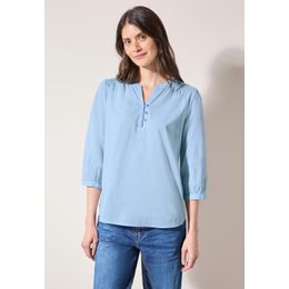 Cecil Damen Shirtbluse, blau, Gr. XXL, unifarben, Web, 100% Baumwolle, Blusen, mit Smok-Detail am dem Schultern