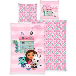 Kinderbettw&auml;sche, bunt, DREAMWORKS GABBY&rsquo;S DOLLHOUSE, Renforc&eacute;, Obermaterial: 100% Baumwolle, Bettw&auml;sche, "Gabbys Dollhouse", mit tollem Motiv