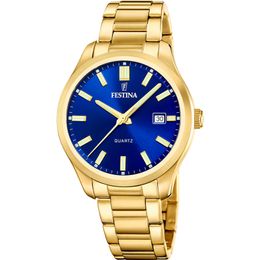 Festina Herren Quarzuhr "Classic Steel"goldfarben, blau, Armbanduhren, Armbanduhr, Herrenuhr, Edelstahlarmband, analog, Tag