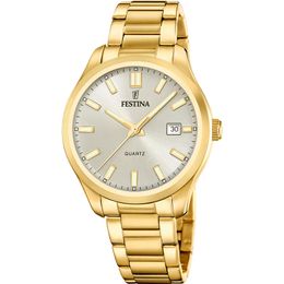 Festina Herren Quarzuhr "Classic Steel"goldfarben, creme, Armbanduhren, Armbanduhr, Herrenuhr, Edelstahlarmband, analog, Tag