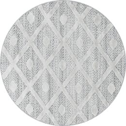 Teppich, H:20mm &Oslash;:200cm, grau, Ayyildiz Teppiche, Polypropylen (PP), Wohnzimmer, Teppiche, "PISA 4707", L&auml;ufer, rund, Hoch Tief Struktur,
