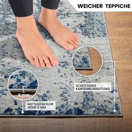 Teppich LIVABLISS, B:140cm H:11mm L:200cm, blau, Kunstfaser, Wohnzimmer, Teppiche, "DUNKIRK", Moderner Designerteppich in Marmor Optik, Kurzflor