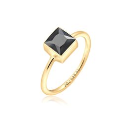 Elli Damen Fingerring "Elli Ring Bandring Viereck Geo Zirkonia 925 Silber vergoldet", 58mm,mit Steinen, Silber 925 (Sterlingsilber), 2mm, schwarz,