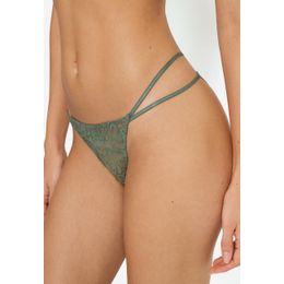 String LSCN BY LASCANA, Damen, Gr. 36/38, 1 Stk., olive, Spitze, Obermaterial: 87% Nylon, 13% Elasthan, unifarben, figurbetont, Unterhosen String, aus bl&auml;ttriger Spitze