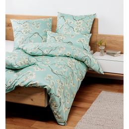 Bettw&auml;sche Janineeisblau, Mako-Satin, Obermaterial: 100% Baumwolle, Bettw&auml;sche, "MILANO 45123 02 155x200,80x80", mit Rei&szlig;verschluss