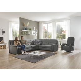 Ecksofa DIE PLANBAR, B:303cm H:92cm T:245cmgrau, 100% Polyester, Wohnzimmer, Sofas, "PP-HS10002", wahlweise mit Kopfteilverstellung, Bettfunktion und