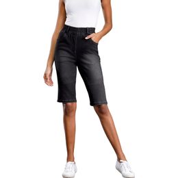 Damen Jeansbermudas mit hohem Rundum-Dehnbund black-denim, Gr&ouml;&szlig;e 48