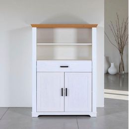 Highboard Inter Link, B:117,2cm T:41cmwei&szlig;, eiche colori, Massivholz, Wohnzimmer, Sideboards, "Maluno", Kiefer Massiv, Soft-Close, Stauraum, BxTxH: