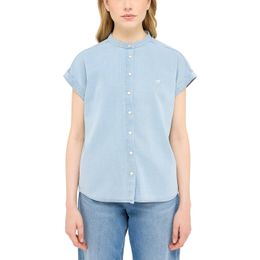 Mustang Damen Kurzarmbluse "Damen Style Tulsa", blau, Gr. 36, unifarben, Web, 72% Lyocell, 28% Baumwolle, Blusen