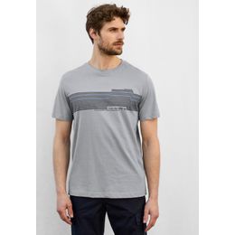 Street One MEN Herren T-Shirt, grau, Gr. S, bedruckt, Web, 100% Baumwolle, Shirts, mit Rundhalsausschnitt