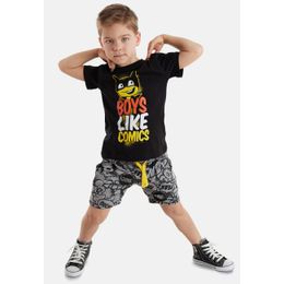 DENOKIDS Jungen Hausanzug "Cartoon", Gr. 122, schwarz, 95% Baumwolle, 5% Elasthan, bedruckt, Basic, Homewear-Sets, mit Cartoon-Figur-Print