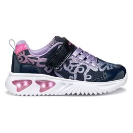 Geox M&auml;dchen Sneaker "J ASSISTER GIRL Blinkschuh", Gr. 26, blau, Synthetik, Textil, Schuhe, Klettschuh mit bunt glitzerndem Schleifchen Muster und
