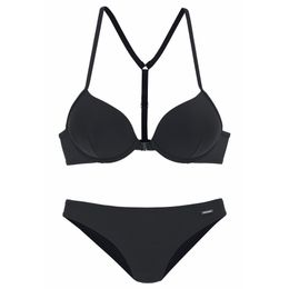 Bruno Banani Damen Push-Up-Bikini, schwarz, Gr. 34, unifarben, Polyamid, Bikini-Sets, mit Vorderverschluss