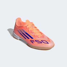 M&auml;dchen Fu&szlig;ballschuh "F50 LEAGUE KIDS IN", adidas Performance, Gr. 33beam orange, lucid blau, cloud wei&szlig;, Synthetik, Textil, Schuhe, geeignet als