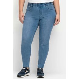 sheego Damen Jeansleggings, blau, Gr. 52, unifarben, 37% Viskose, 34% Baumwolle, 27% Polyester, 2% Elasthan, Jeans