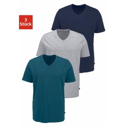 Bruno Banani Herren T-Shirt, Gr. L, bunt, Jersey, Obermaterial: 95% Baumwolle, 5% Elasthan, unifarben, Basic, Shirts, mit V-Ausschnitt, perfekte