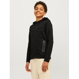 Jack & Jones Jungen Kapuzensweatjacke "JCOFUSION SWEAT ZIP HOOD NOOS JNR", schwarz, Gr. 128, JACK & JONES JUNIOR, unifarben, angeraute Sweatware, Obermaterial: