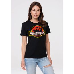 logoshirt Damen T-Shirt "Sesamstrasse Kr&uuml;melmonster Monster Park", schwarz, Gr. S, unifarben, 100% Baumwolle, Shirts, mit coolem Print