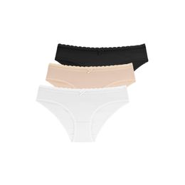 Slip Dorina "Naomi", Damen, Gr. XL, schwarz (ivory, beige, schwarz), Single Jersey, Obermaterial: 95% Baumwolle, 5% Elasthan, unifarben, k&ouml;rpernah, Unterhosen Slip, mit zarter Spitze verziert