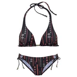 Buffalo Damen Triangel-Bikini, schwarz, Gr. 38, bedruckt, Polyamid, Bikini-Sets, mit Perlen-Accessoires