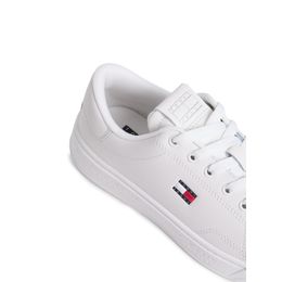 Tommy Jeans Damen Plateausneaker "TJW SCRIPT CUPSOLE", Gr. 37ecru, Leder, Lederimitat, Schuhe, Freizeitschuh, Halbschuh, Schn&uuml;rschuh mit seitlicher