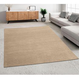 Wollteppich Theko, B:70cm H:14mm L:140cm, beige, Wolle, Wohnzimmer, Teppiche, "Gabbeh Uni, Handgefertigt, meliert, auch als L&auml;ufer erh&auml;ltlich,