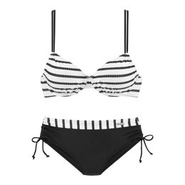 Lascana Damen B&uuml;gel-Bikini, schwarz-wei&szlig;, Gr. 38, gestreift, kontrastfarbene Details, Polyamid, Bikini-Sets, mit h&ouml;herer geschnittener Bikini-Hose