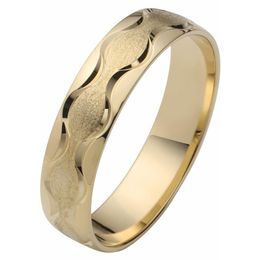 Firetti Damen Trauring "Schmuck Geschenk Gold 375 Hochzeit Ehering "LIEBE" Welle", 18, ohne Brillant, Gelbgold 375, 5mm, gold, Gelbgold 375,