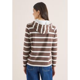 Cecil Damen Langarmshirturban taupe, Gr. XL, gestreift, Web, 48% Baumwolle, 48% Modal, 4% Elasthan, Shirts, mit Kapuze