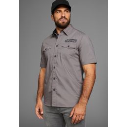 MAN'S WORLD MAN'S WORLD Herren Kurzarmhemd, grau, Gr. XL, bestickt, Obermaterial: 100% Baumwolle, Hemden, mit kontrastfarbener Stickerei