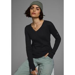 Kangaroos Damen V-Ausschnitt-Pullover, schwarz, Gr. 40, unifarben, Rippstrick, Obermaterial: 50% Baumwolle, 50% Polyacryl, Pullover, h&uuml;ftlange