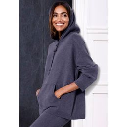 ELBSAND Damen Hoodie, Gr. 32, blau, Feinstrick, Obermaterial: 50% Viskose (LENZING ), 28% Polyester, 22% Polyamid, meliert, unifarben, Sweatshirts,