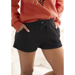 Lascana Damen Sweatshorts, Gr. 36, schwarz, Obermaterial: 60% Baumwolle, 40% Polyester, unifarben, Hosen, Lounge-/Relaxshorts mit Bindeband,