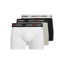 Jack & Jones Trunk JACK & JONES "JACCORP OLD LOGO TRUNKS 3 PACK", Herren, Gr. L, 3 Stk., wei&szlig; (light grau melange pack:wei&szlig;, schwarz), Jersey, Obermaterial: 95% Baumwolle, 5% Elasthan, meliert, unifarben mit Farbeinsatz, eng, Unterhosen, Baumwollmischung