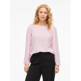 Vila Damen Langarmshirt "VIASTA O-NECK L/S TOP - NOOS"cherry blossom, Gr. S, unifarben, Jersey, Obermaterial: 77% Polyester, 18% Viskose, 5%