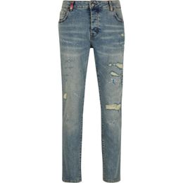 2Y Premium Herren Bequeme Jeans "2Y Premium 2Y LEONARDO RIPPED SLIM FIT JEANS"sand blau, Gr. 30, unifarben, 98% Baumwolle, 2% Elasthan, Jeans