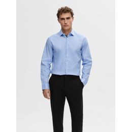 Langarmhemd Selected "SLHSLIMZARK LS SHIRT", Herren, Gr. XL, N-Gr, cashmere blau, Web, Obermaterial: 100% Baumwolle, unifarben, slim fit, Hemden