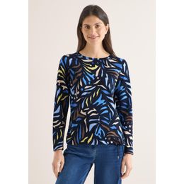 Cecil Damen Langarmshirtuniversal blau, Gr. S, gemustert, Web, 100% Baumwolle, Shirts, im soften Baumwoll-Mix