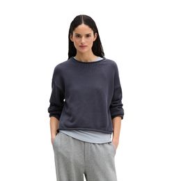 Marc O'Polo Strickpullover MARC O'POLO "aus Heavy Cotton-Garn", Damen, Gr. M, blau graphite, Obermaterial: 100% Baumwolle, unifarben, U-Boot-Ausschnitt, Pullover Strickpullover