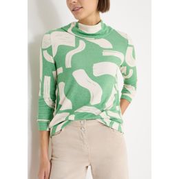 Sweater Cecil, Damen, Gr. L (42), bamboo gr&uuml;n melange, Sweatware, Obermaterial: 67% Viskose, 28% Polyester, 5% Elasthan, gemustert, normal h&uuml;ftbedeckend, B&uuml;ndchen, Sweatshirts Sweater, mit grafischem Muster