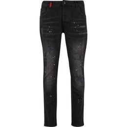 2Y Premium Herren Bequeme Jeans "2Y Premium 2Y LEONARDO RIPPED SLIM FIT JEANS"schwarz, Gr. 38, unifarben, 98% Baumwolle, 2% Elasthan, Jeans