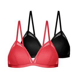 Bralette Dorina "Lamina", Damen, Gr. L, N-Gr, schwarz (coral, schwarz), Netz, Obermaterial: 47% Polyamid, 47% Polyester, 6% Elasthan, BHs Bralette, leicht gepolstert, gestreifter Netzbesatz, ohne B&uuml;gel