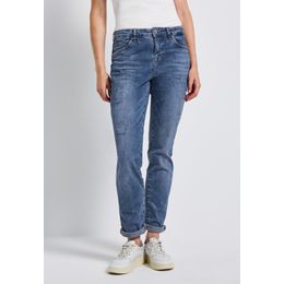 Street One Damen Loose-fit-Jeansmid blau random washed, Gr. 25, unifarben, Jeans, 82% Baumwolle, 16% Polyester, 2% Elasthan, Jeans, Middle Waist