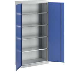eurokraft pro Materialschrank, Tiefe 450 mm, 4 Fachb&ouml;den und Vollblecht&uuml;ren, T&uuml;ren blau
