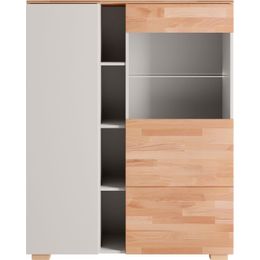 Highboard OTTO HOME "Citra teilmassiv", grau (kernbuche und grau), B:115cm H:145cm T:35cm, FSC-zertifizierter Holzwerkstoff, Massivholz, Sideboards, Highboard, H&ouml;he 145cm, moderne grifflose Optik mit push to open Funktion