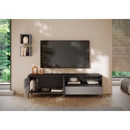 Lowboard Home Affaire "Everest Breite 206 cm, TV-Board mit 2 T&uuml;ren u. 1 Schubkasten", grau (bleigrau, kreidegrau, absetzung steingrau (druck)), B:206cm H:64cm T:40cm, Sideboards, Lowboard, Fernsehtisch, TV-Schrank, Soft/Self Closing, Korpus 22 mm