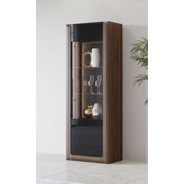 Vitrine Home Affaire "Kasai", schwarz (wallnut columbia, schwarz hgl), B:73,5cm H:200cm T:41cm, Dekorfolie, FSC-zertifizierter Holzwerkstoff, Glas, MDF, Schr&auml;nke, Vitrine